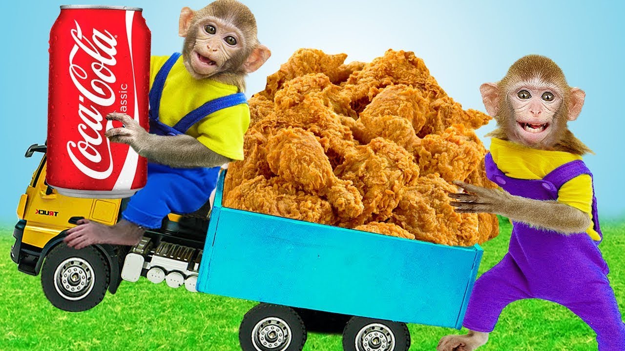 Baby Monkey Kiki go HARVEST Fast Food and Coke Monkey Baby Challenges ...