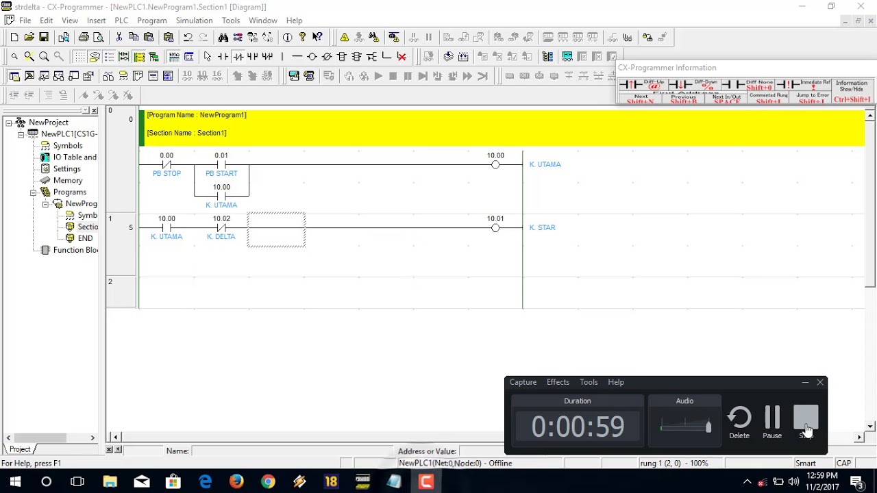 Ladder Diagram Star Delta Otomatis menggunakan CX Progammer - YouTube