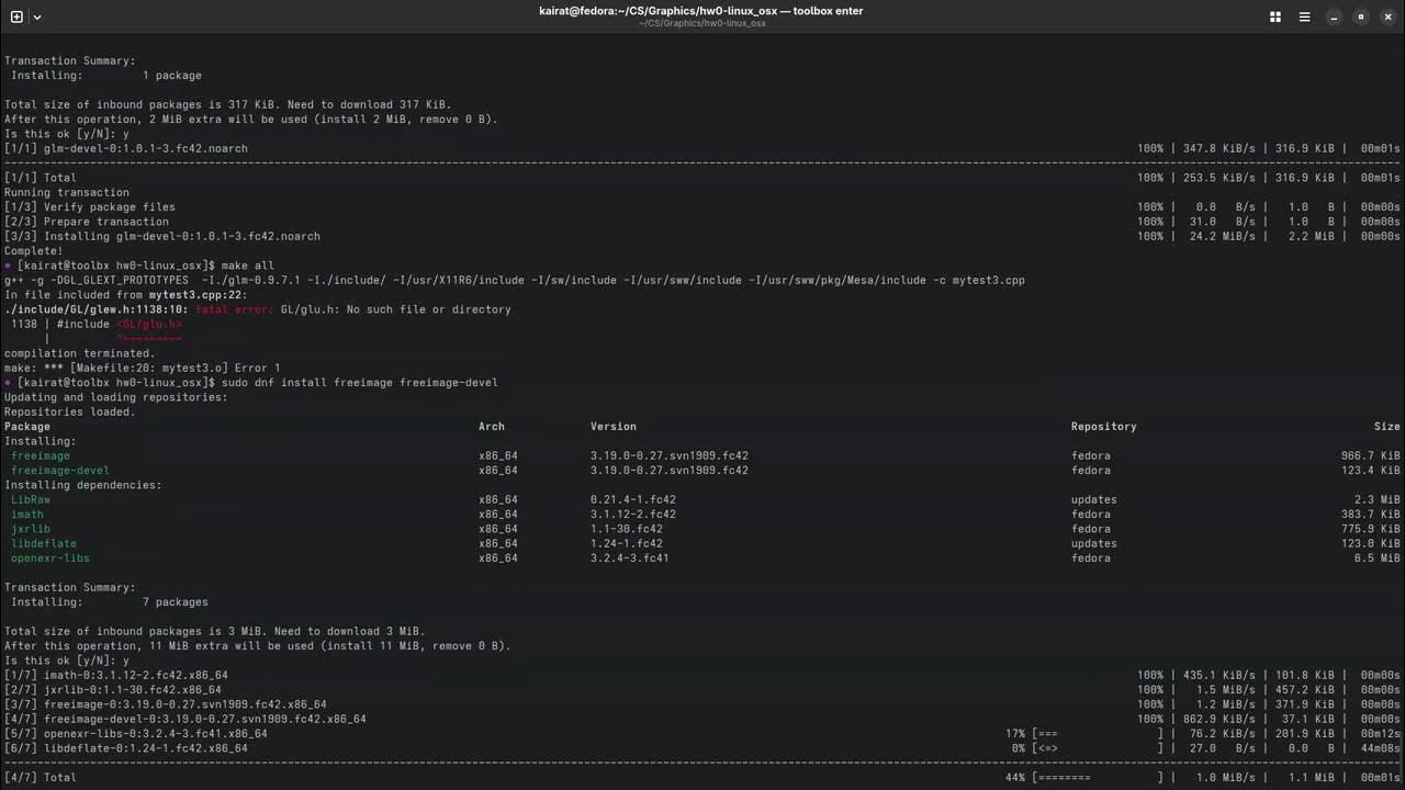 CSE167 Graphics Fedora Setup in toolbox. - YouTube