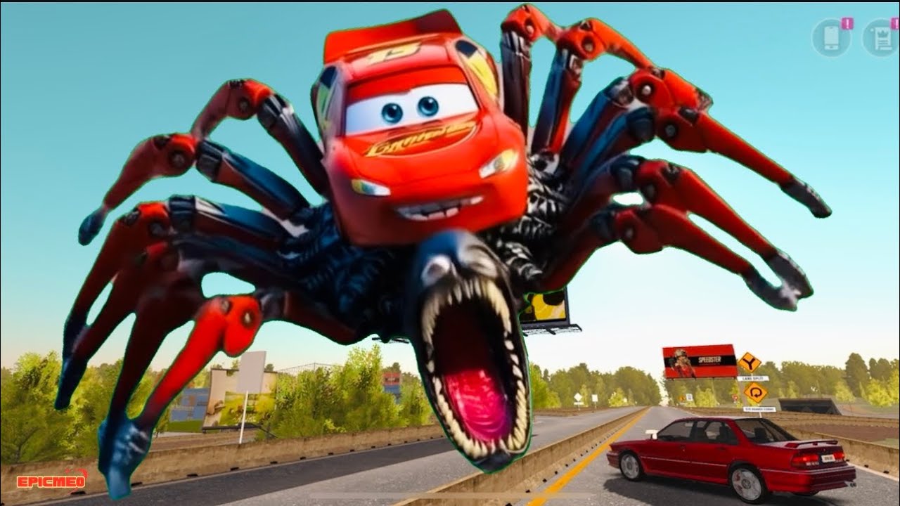 Epic Escape From The Lightning McQueen Mutant Spider Eater & Alien ...