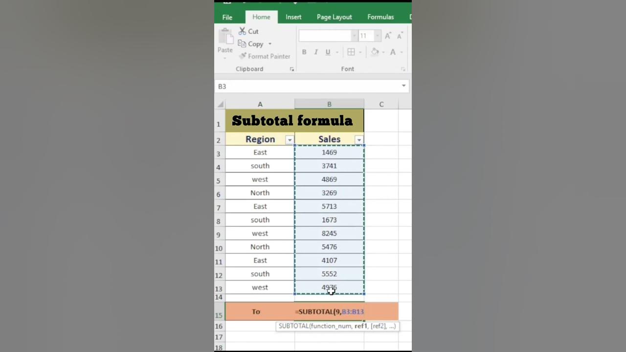 Subtotal formula in excel #excel #microsofttips #exceltips #exceltricks #shortsfeed # ...