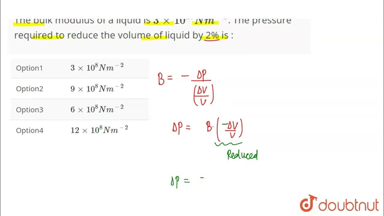 The bulk modulus of a liquid is 3 xx 10^(10) Nm^(-2). The pressure ...