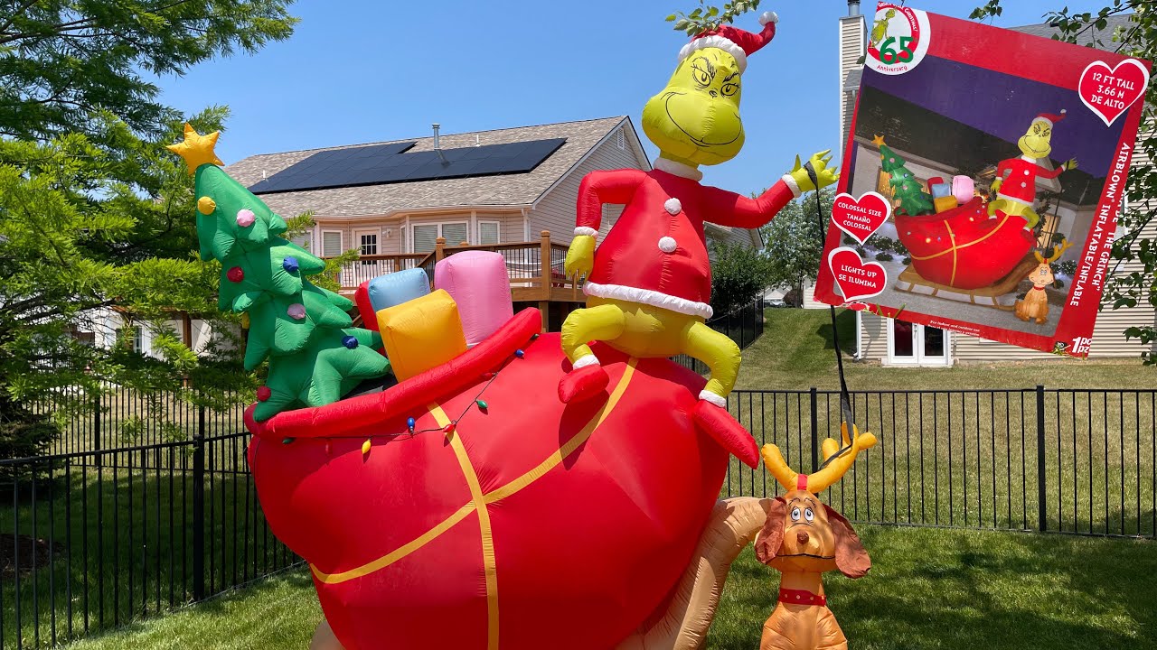 Gemmy Christmas Inflatable 12 foot Grinch sleigh - YouTube