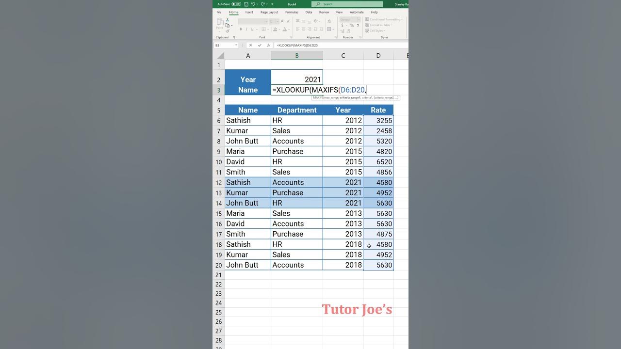 Maxifs And Xlookup Functions In Excel Tutor Joes Youtube