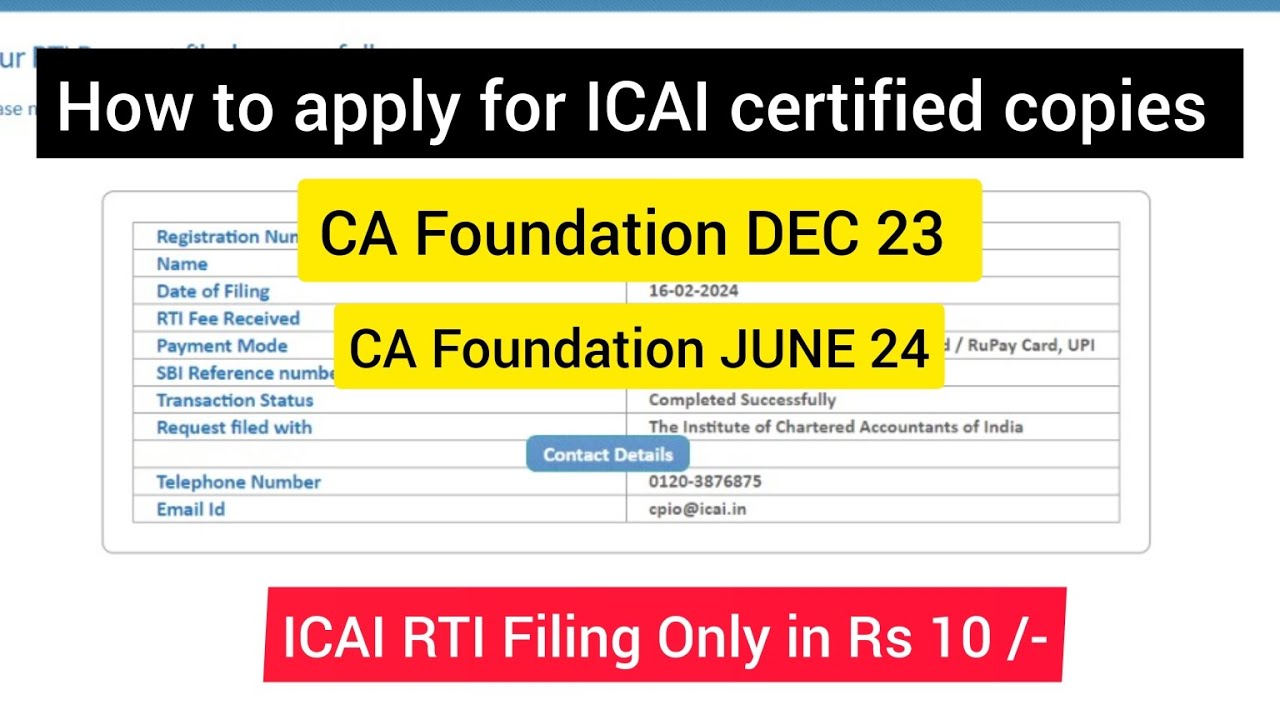 How to file RTI | ICAI certified copies for CA Foundation, Inter ...