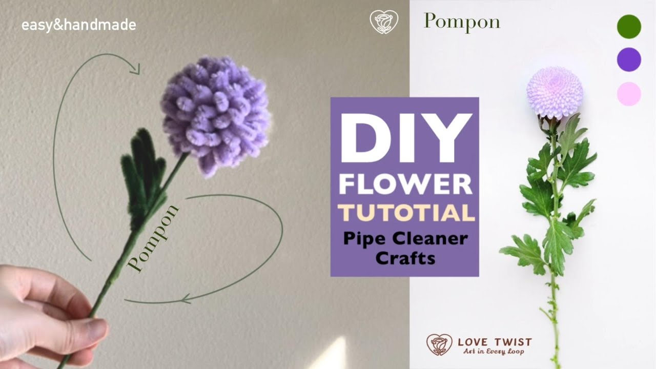 DIY Pom Pom Flowers: Super Easy Tutorial of Pipe Cleaner Craft - YouTube