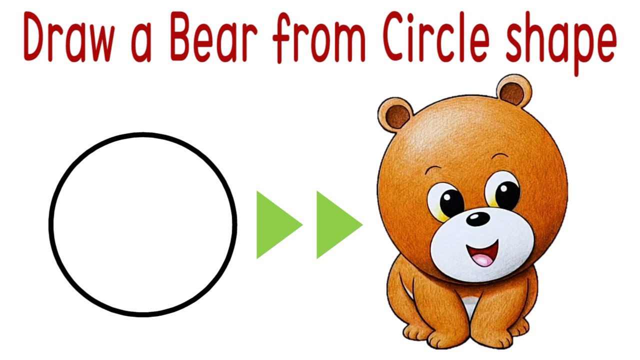 How to draw a cute bear easy|Drawing animal from circle|Draw with shape ...