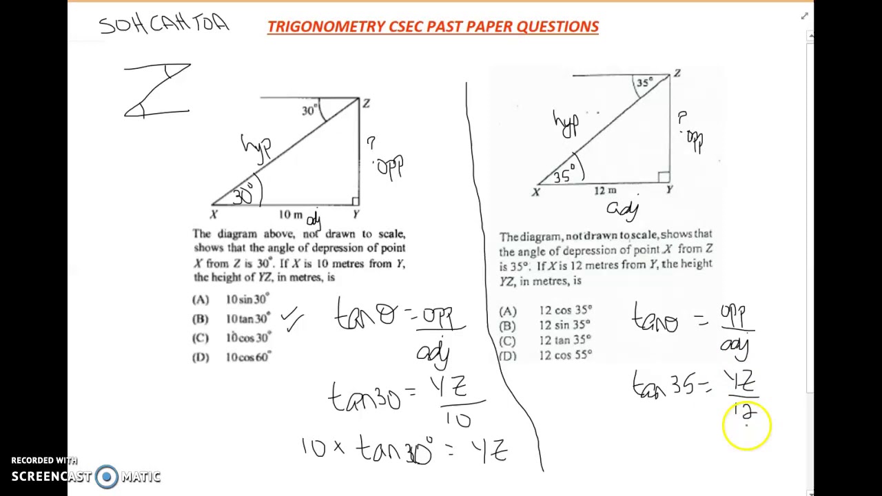 Trigonometry CSEC Paper 1 Questions Part 3 - YouTube