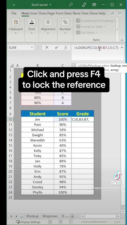 Excel tip to assign grades using lookup function - YouTube