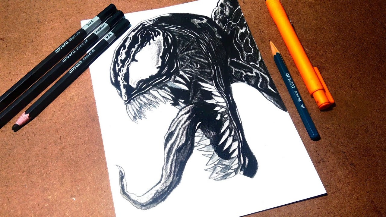 Venom with charcoal pencils | basic Tutorial | by Abstoons #viralvideo ...