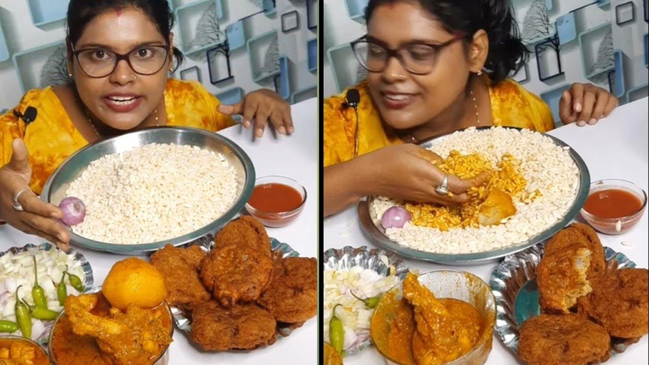 Eating spicy chicken curry, chop, muri and salad.. #asmr #mukbang # ...