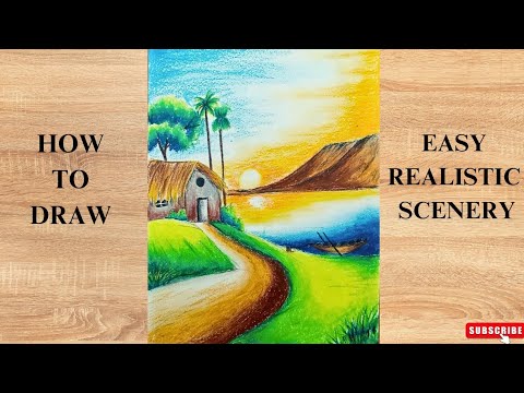 how to draw realistic scenery | easy realistic scenery drawing | easy ...
