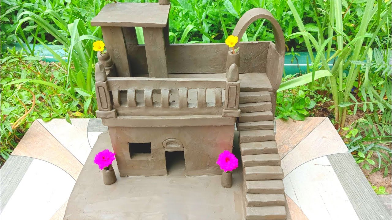 Amazing technique build a miniature clay house || make a clay house ...