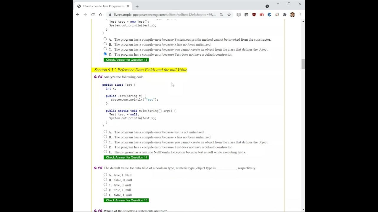 Daniel Liang Java Chapter 9 Multiple Choice Questions - YouTube