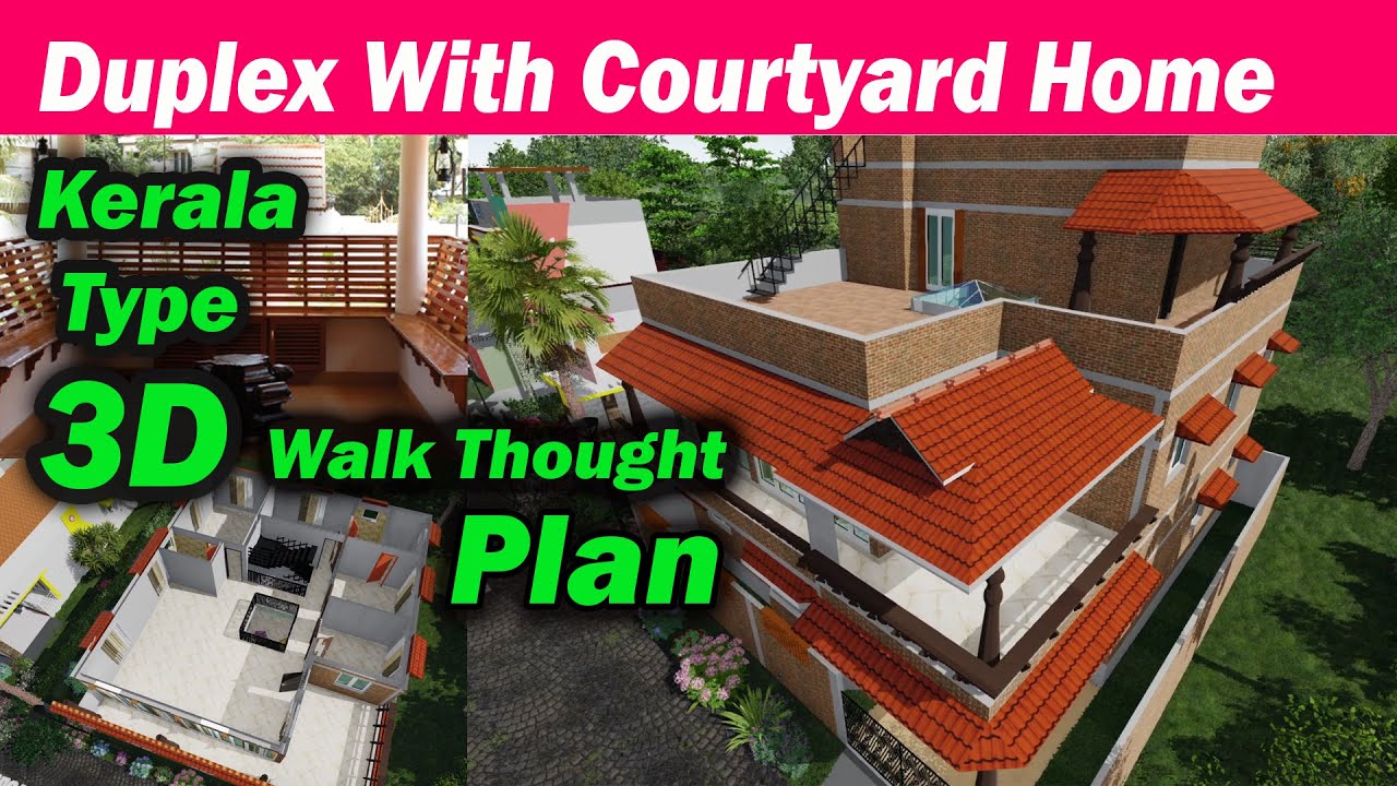 Kerala type Duplex with courtyard House 3d and Plan | Aishwaryam ...