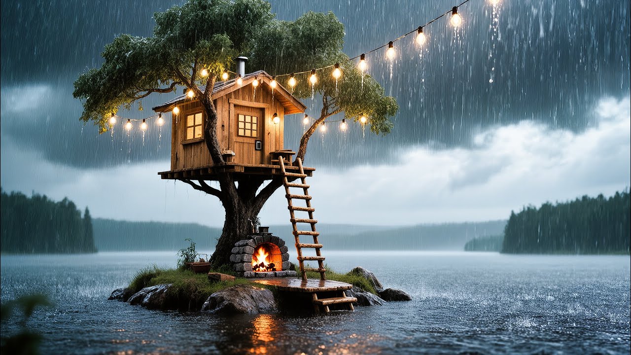 Cozy Treehouse in the Rain 🌧️ Gentle Rain Sounds for a Restful Sleep ...