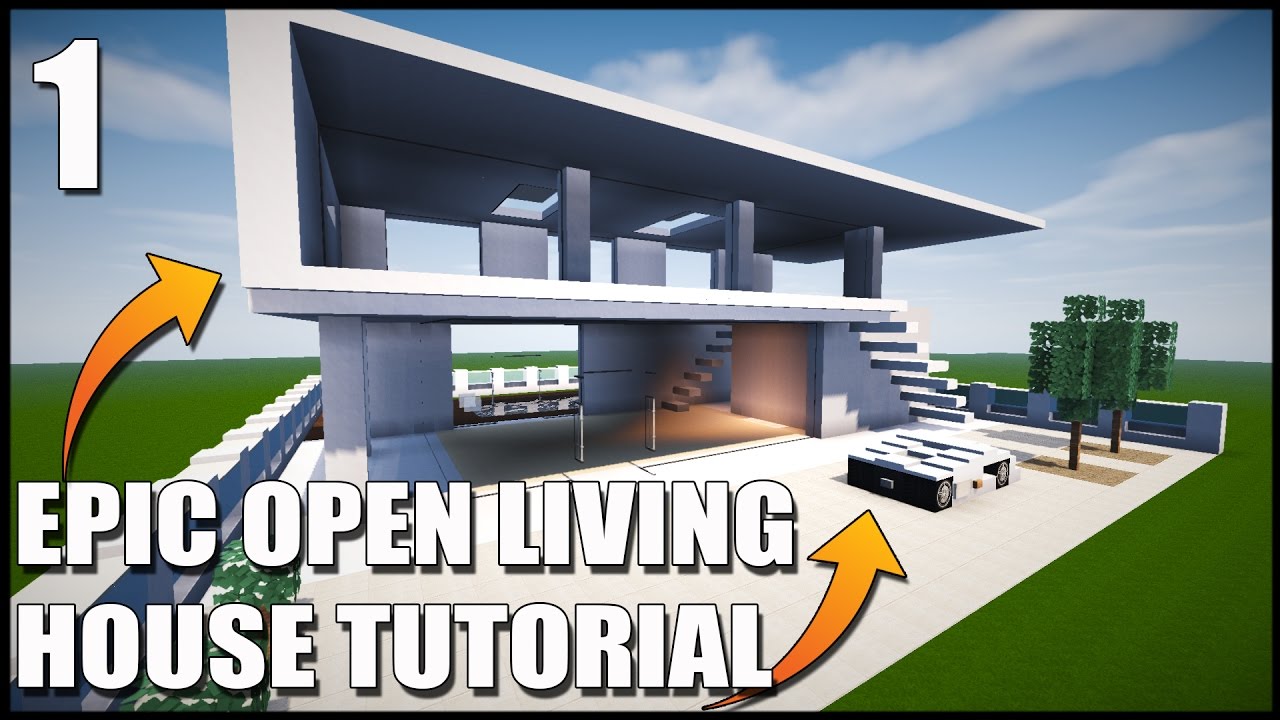 Minecraft House Tutorial: Open Living house | Epic House Tutorial #1 ...