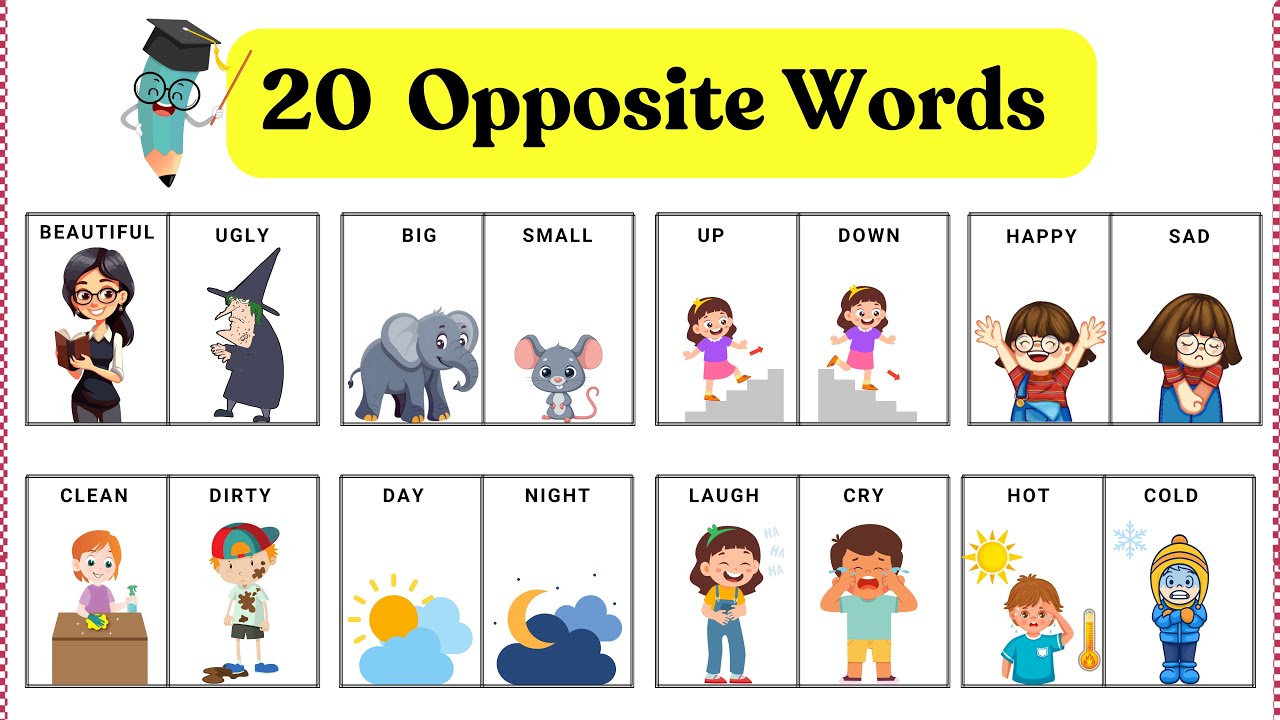 20 Opposite Words For kids | Kids Learning Videos | English Vocabulary ...