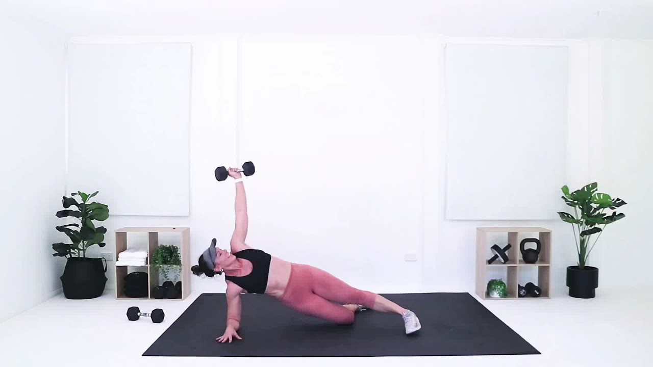 Dumbbell Side Plank Twist & Tuck (R) Side - YouTube