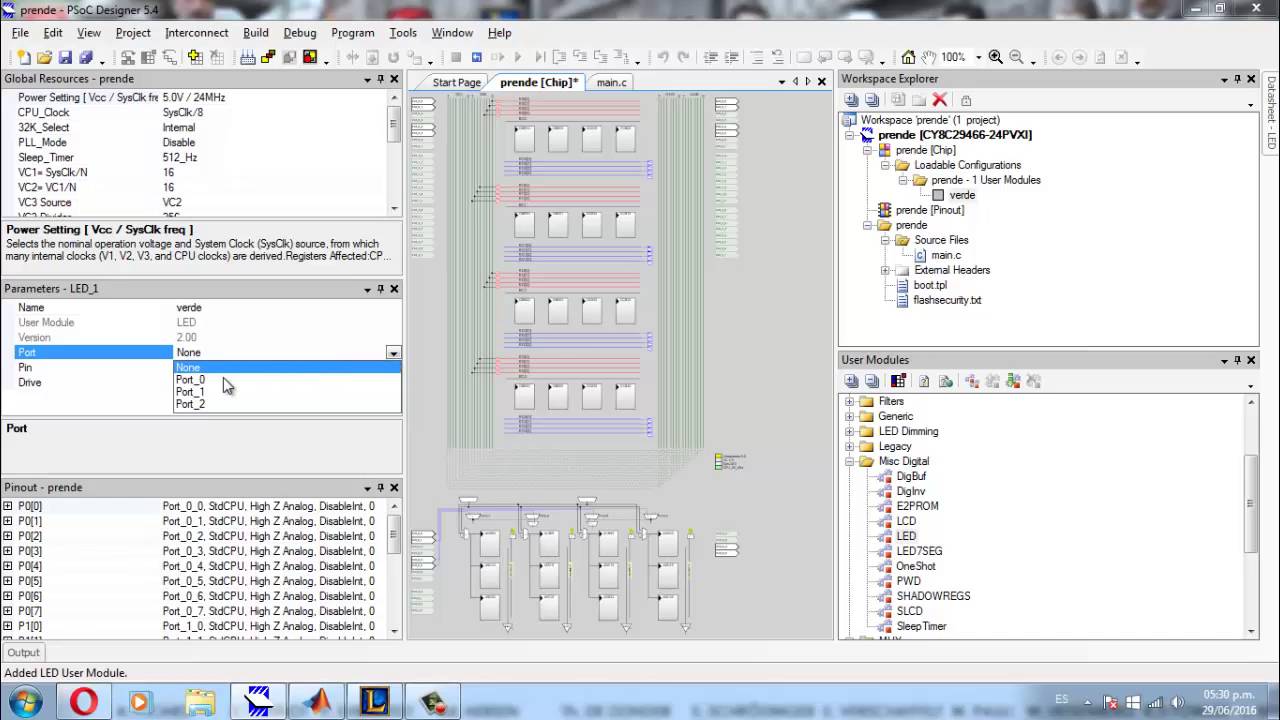 Prender LED con PSoC 1 de 2 maneras. - YouTube