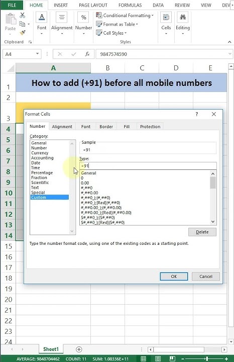 How to Add +91 Before Mobile Number in Excel #shorts - YouTube
