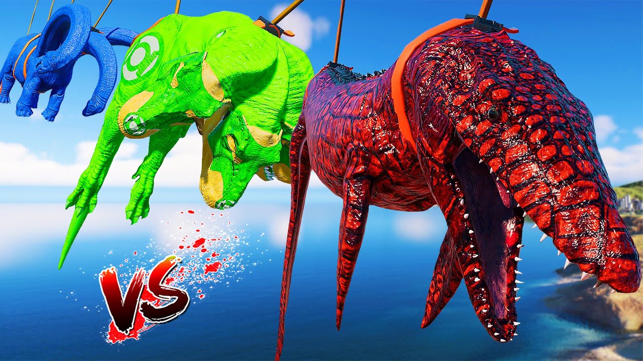 (🦖 Jurassic World Evolution 2)Red Mosasaurus,three head T-Rex ...