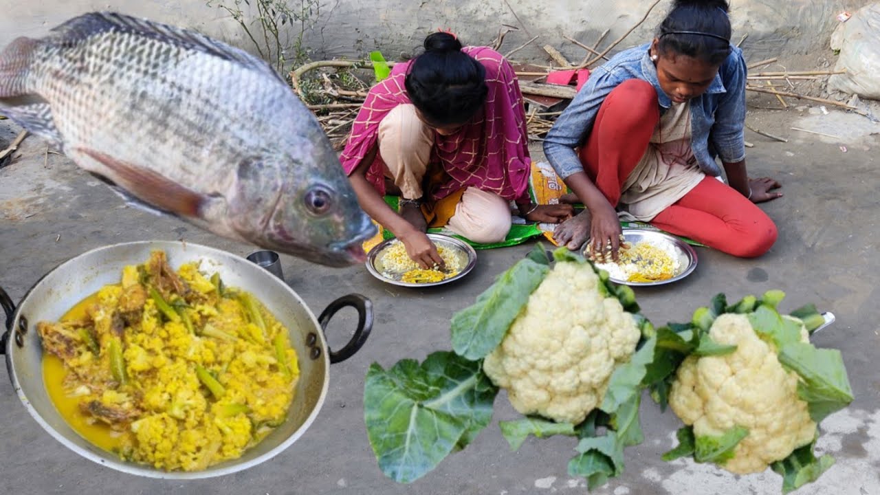 River TELAPIA FISH curry with fresh CAULIFLOWER recipe cooking & eating ...