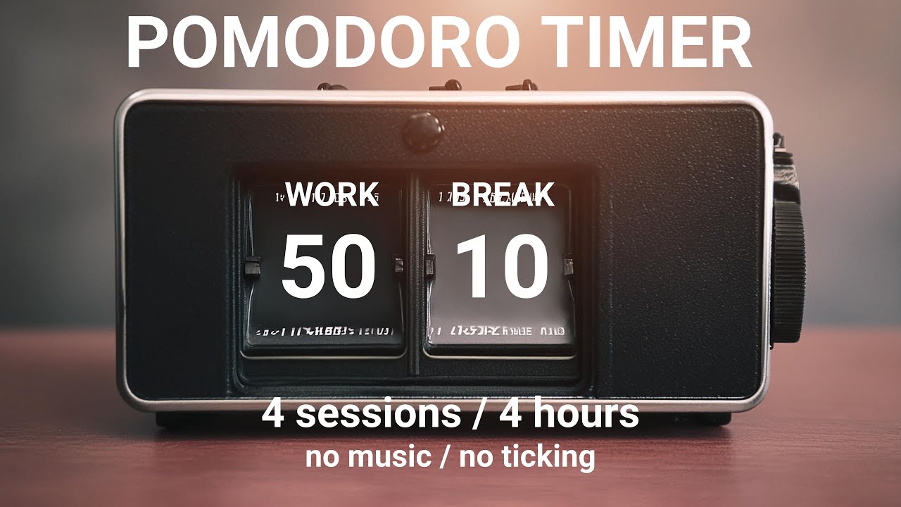 50 / 10 Vintage Pomodoro Timer - 4 hours study || No Music No Ticking ...