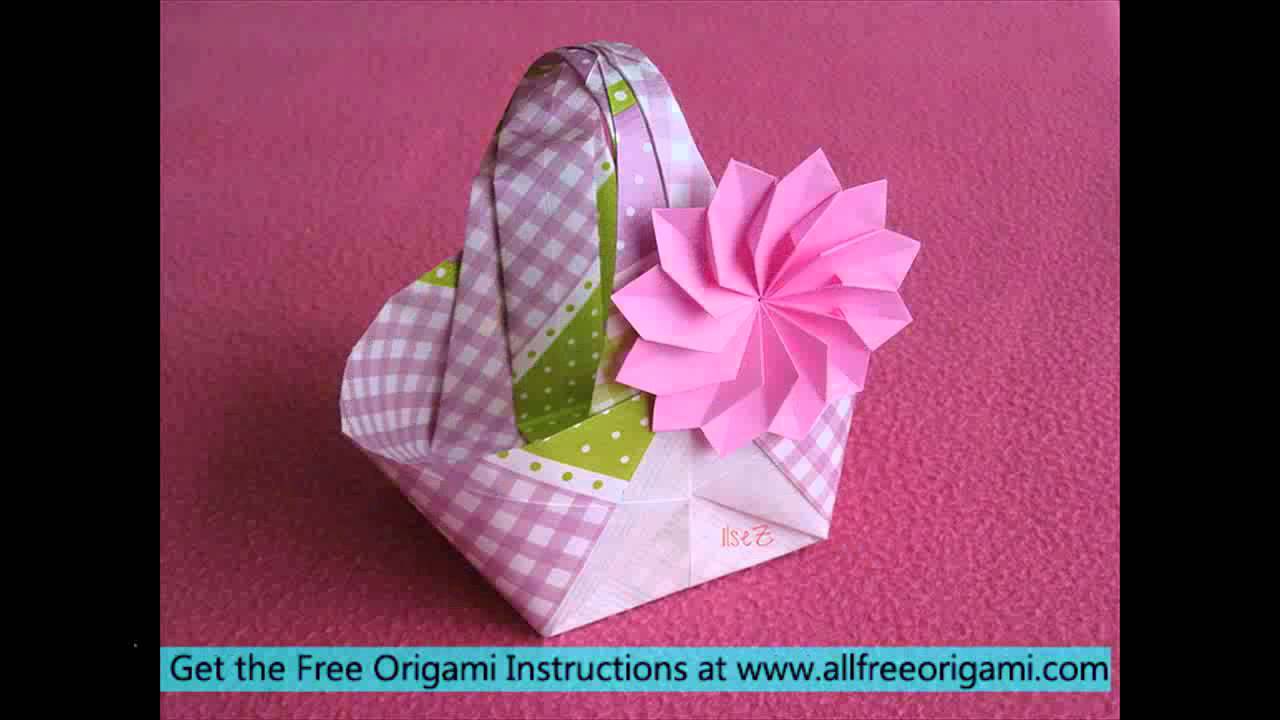 how to make 3d origami basket with flowers - YouTube