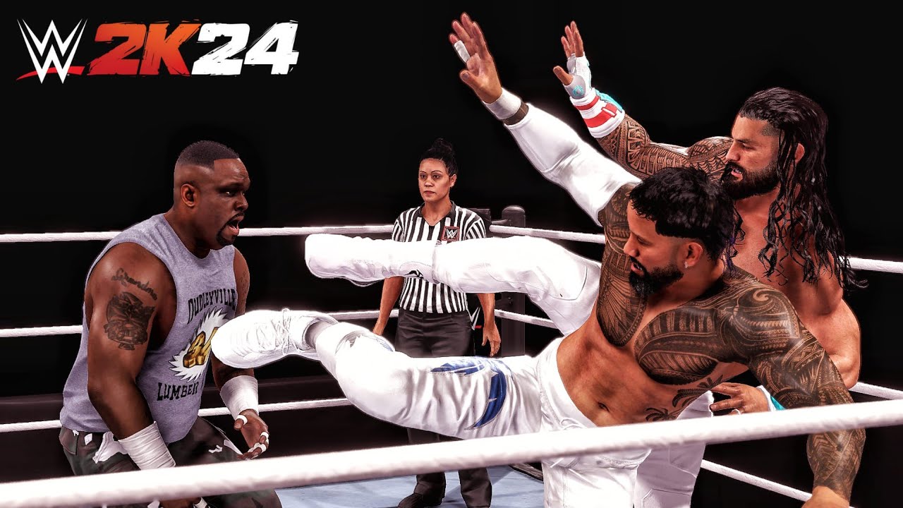 The Bloodline Vs Dudley boyz & Batista - Table Match | WWE 2k24 - YouTube