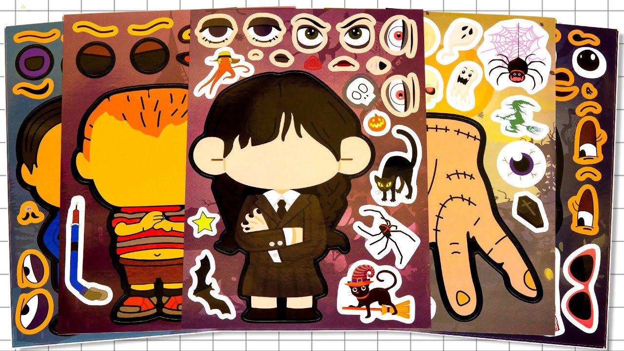 WEDNESDAY STICKER BOOK MAKEOVER 🖤 | FUN WITH WEDNESDAY, ENID & THE ...