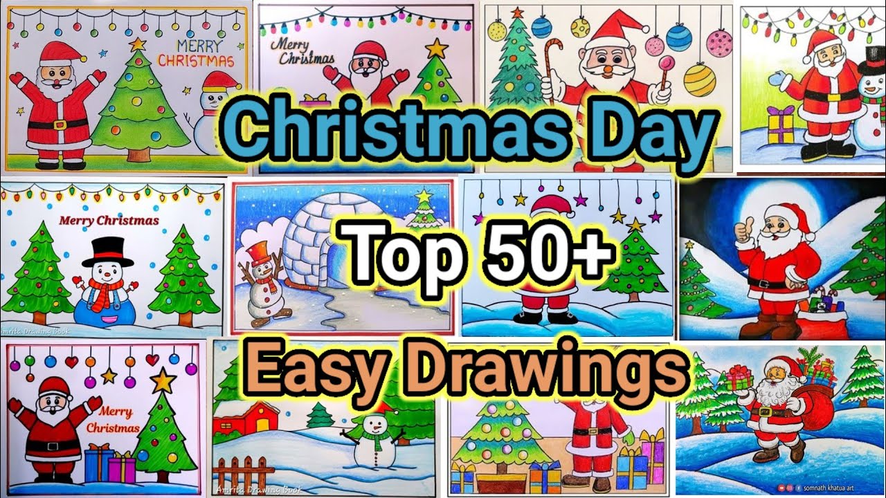 Top 50+ Easy Christmas Day 🧑‍🎄Drawing Ideas | Simple & Cute Holiday Art ...