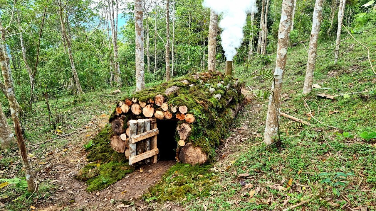 Building Complete Bushcraft Secret Shelter On High Mountain, Bushcraft ...