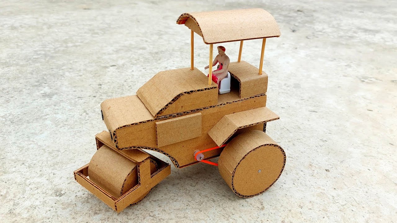 how to make cardboard road roller with cardboard pully at home. - YouTube