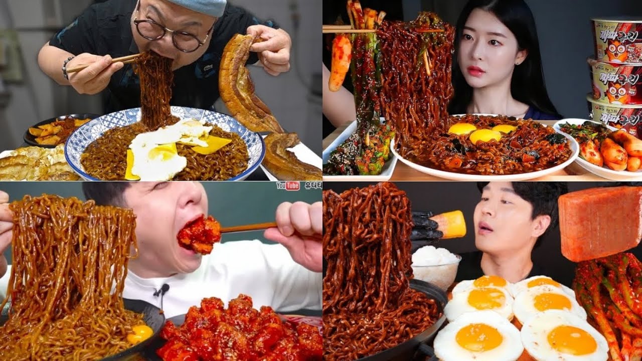 COMPILATION YOUTUBERS EATING BLACK BEAN NOODLES | MUKBANG, ASMR| - YouTube