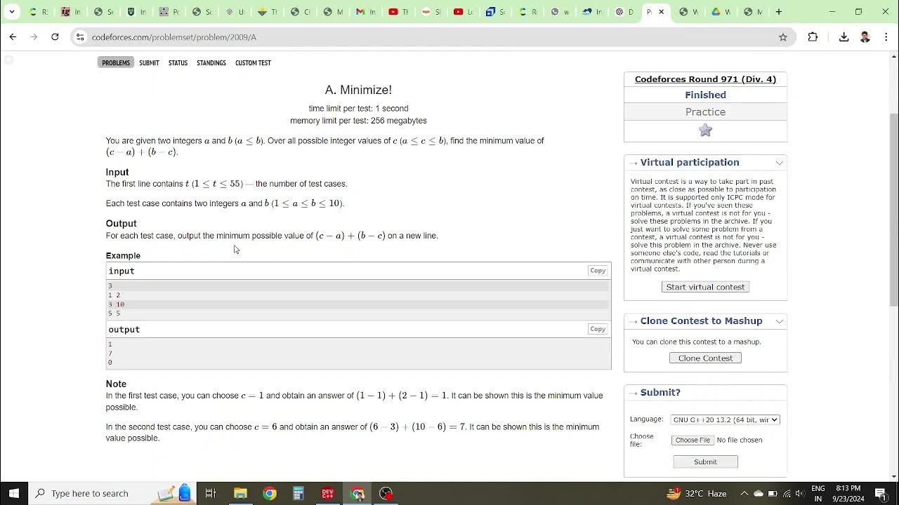 Codeforces 2009 A.Minimize C++ Competitive Programming - YouTube