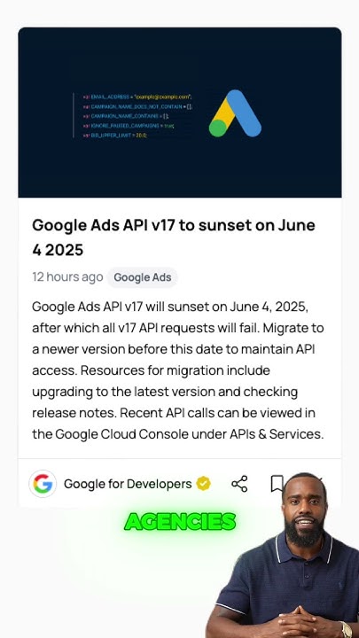 Google Ads API v17 to sunset on June 4th 2025 - YouTube