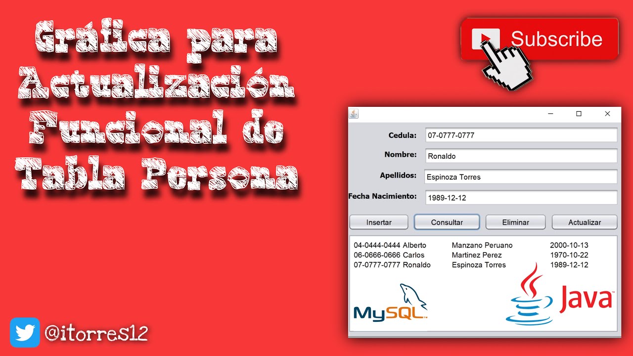 Clase #12 - Interfaz Gráfica para Actualización Especial de Tabla Persona con MySQL desde JAVA ...
