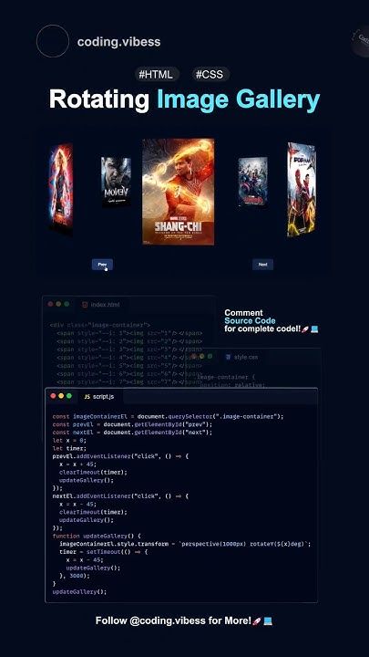 Rotating Image Gallery Using Html Css And Javascript ️‍🔥 Shorts Css Javascript Html Youtube