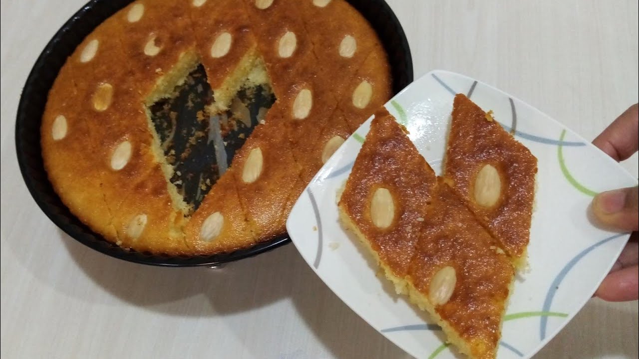 Semolina cake recipe / Famous Middle Eastern Dessert Basbousa by Umm e ...