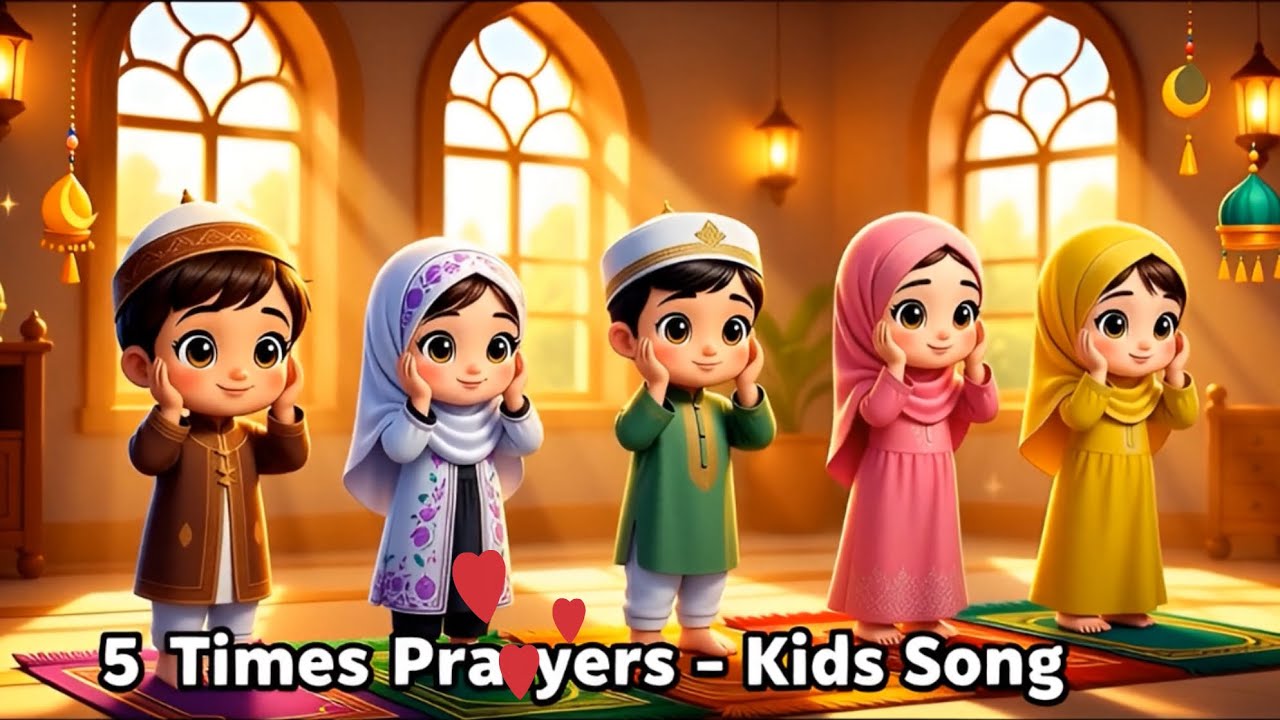 5 Times Prayers – Five Little Muslim Kids Song | Learn Salah for ...
