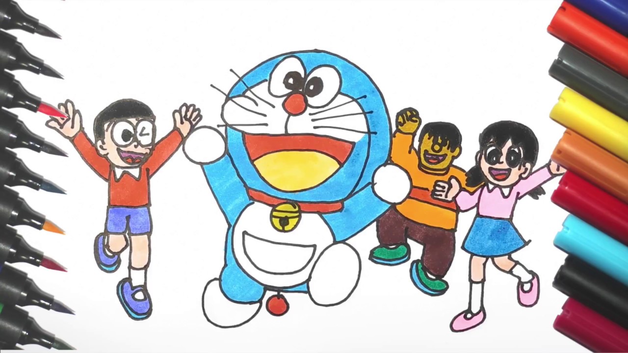 Doraemon and Friends - How to draw and colour cartoon - Nursery Rhymes ...