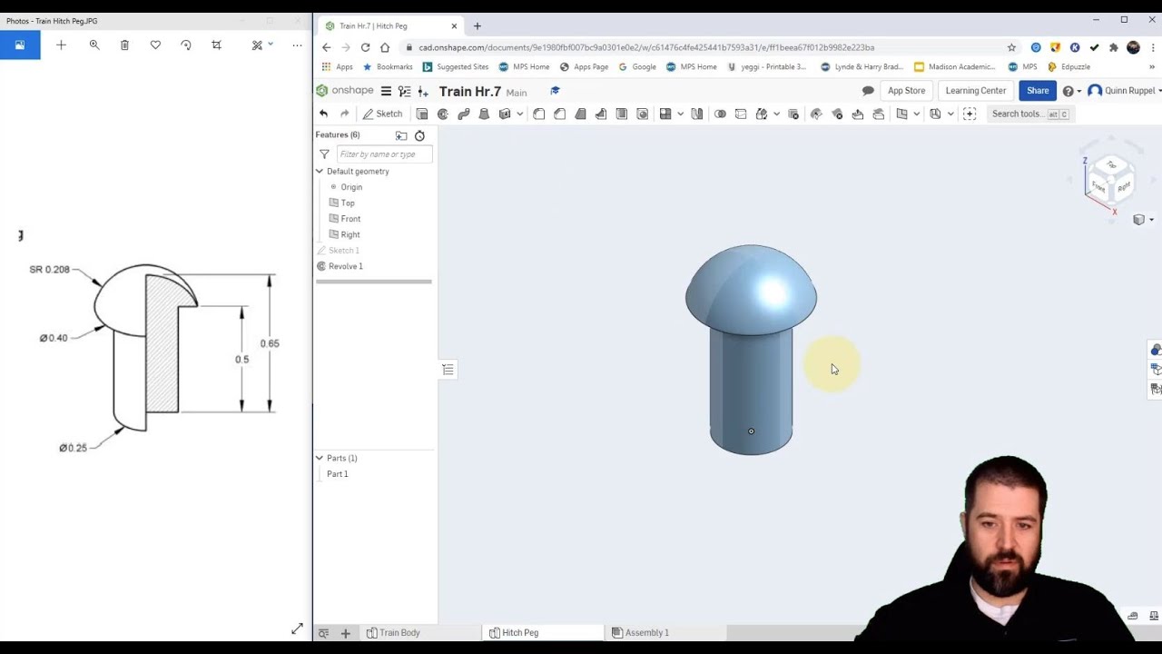 OnShape: Mini Train Project - Hitch Peg - YouTube