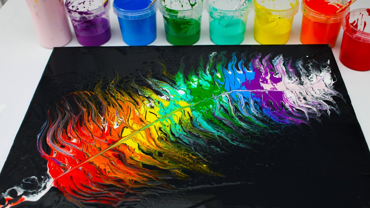 Rainbow feather painting pouring tutorial - Easy & amazing abstract ...