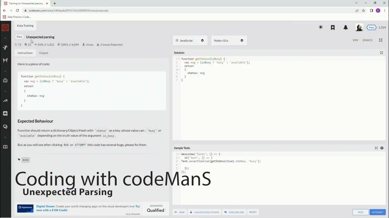 Archived Codewars 8 Kyu Unexpected Parsing Javascript Youtube