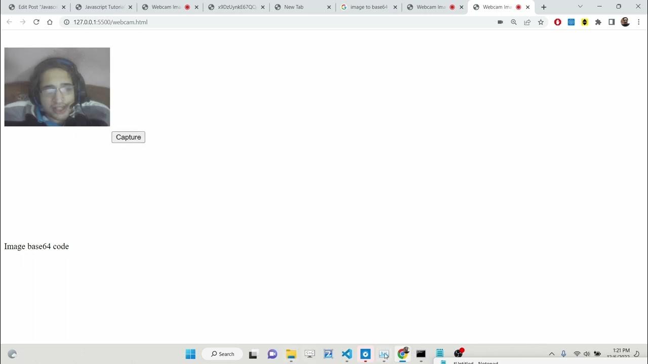 Javascript Tutorial to Capture Image From Webcam & Encode it to Base64 DataURL in Browser - YouTube