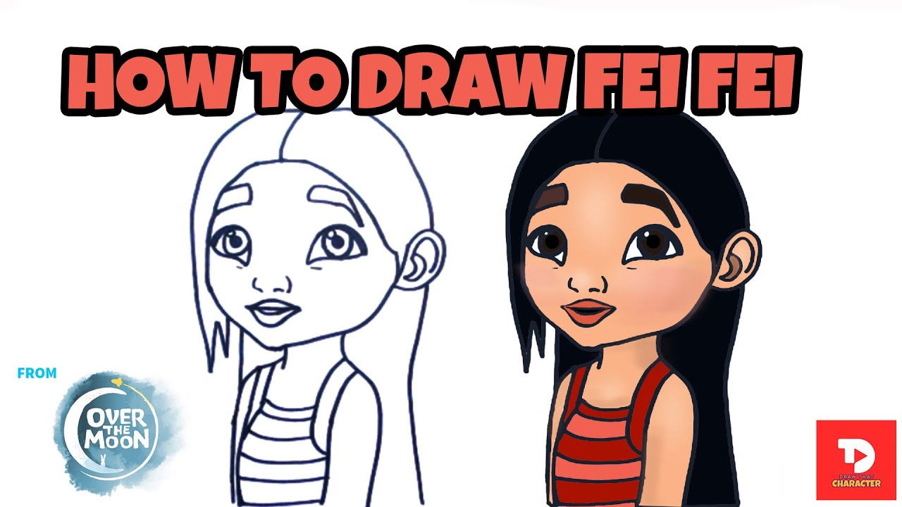How To Draw Young Fei Fei from Over the Moon Netflix - YouTube