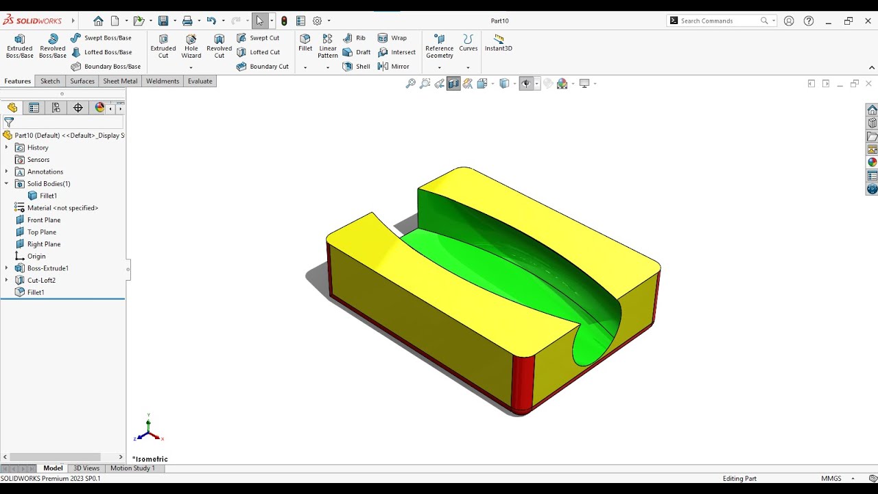 Solidworks Basic Lofted Cut - YouTube