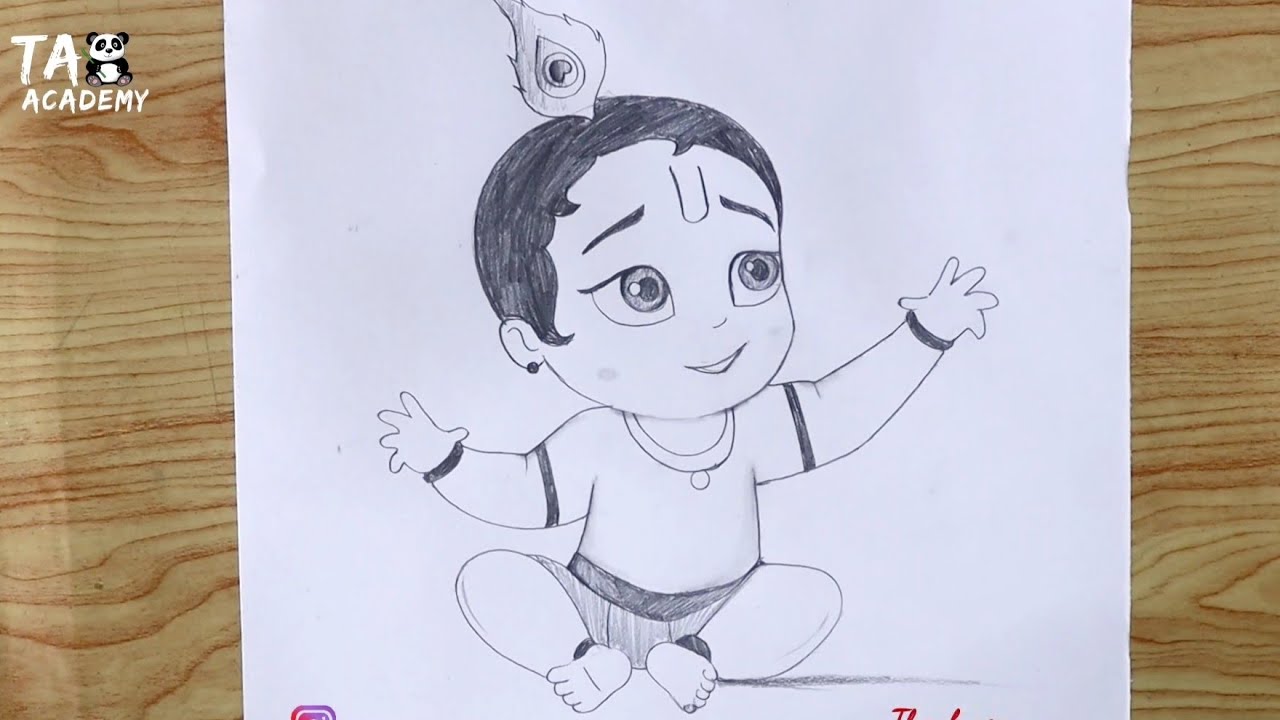 Cute bal krishna art pencil drawing@TaposhiartsAcademy - YouTube