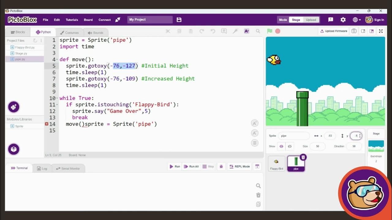 Flappy Bird Game Development Pictoblox Python Pictopythonmasters Youtube